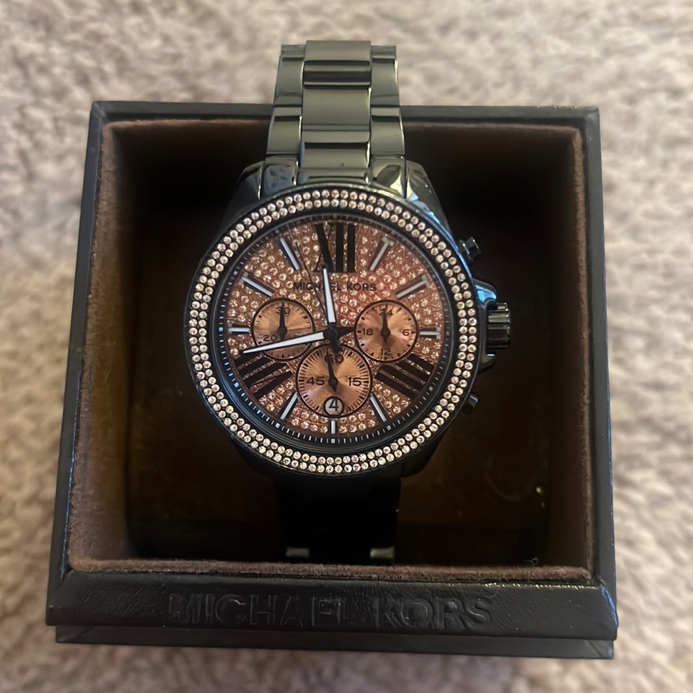 Michael Kors Everest Chronograph Rose Dial Black Ion-… - Gem